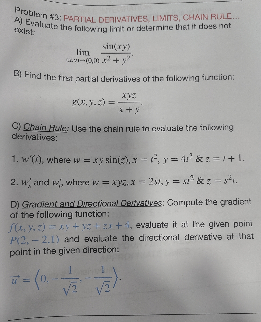 Solved Problem #3: PARTIAL DERIVATIVES, LIMITS, CHAIN | Chegg.com