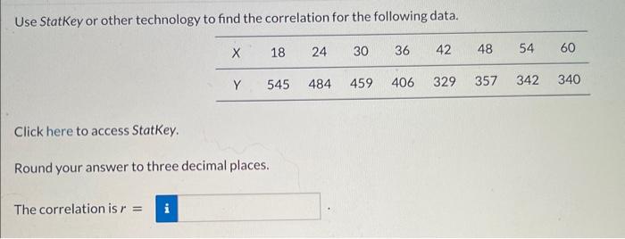 Solved Use StatKey or other technology to find the | Chegg.com