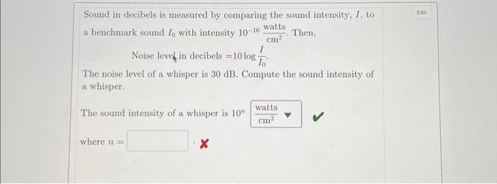 Solved Sound in decibels is measured by comparing the sound | Chegg.com