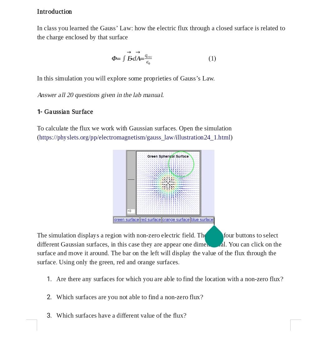 Solved Introduction In class you learned the Gauss' Law: how | Chegg.com