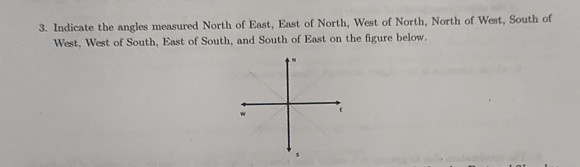 Solved 3. Indicate the angles measured North of East, East | Chegg.com