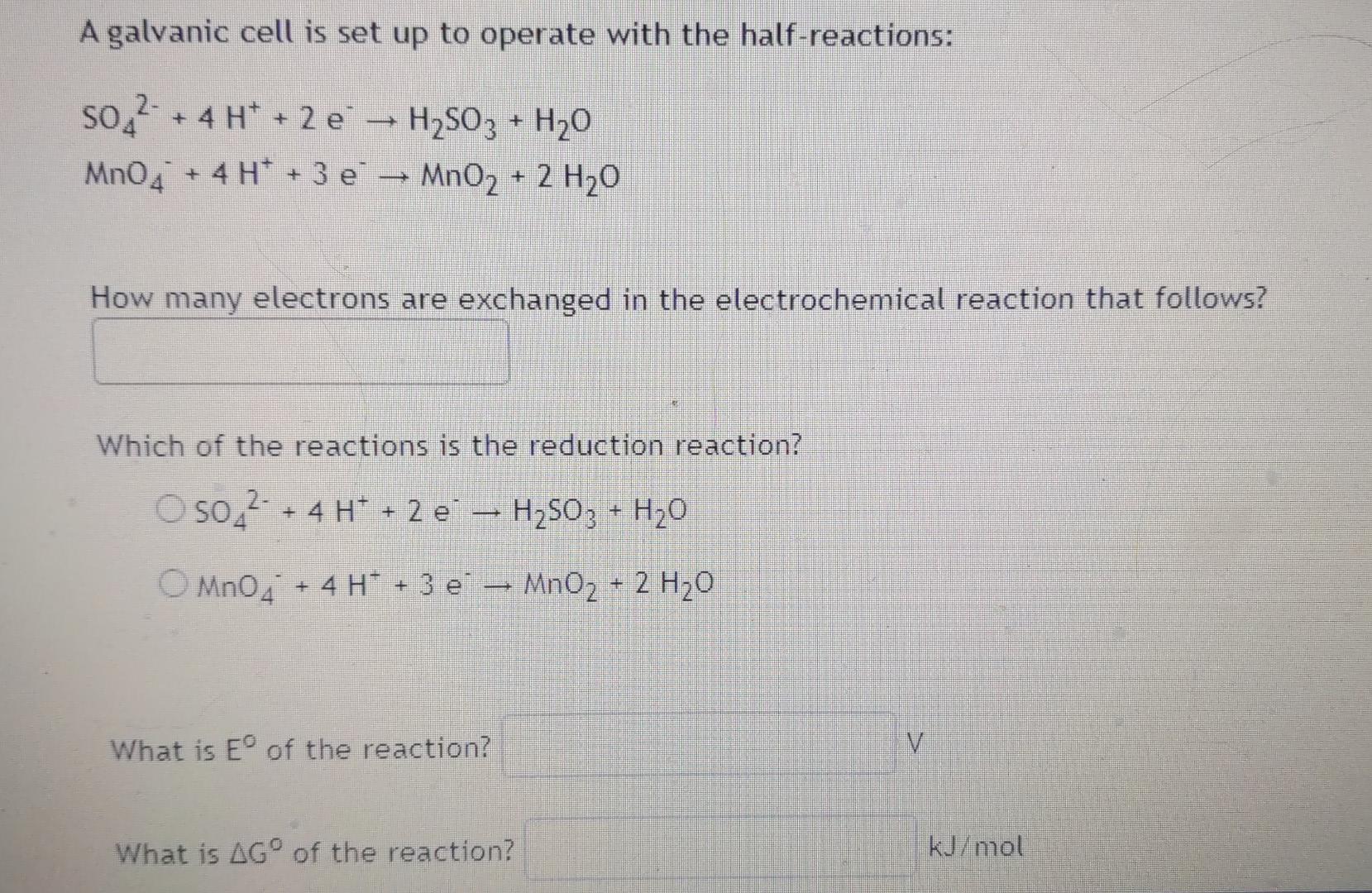 Solved A galvanic cell is set up to operate with the | Chegg.com