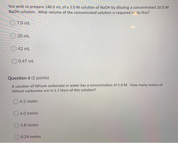 Solved you wish to prepare 140.0 mL of 3.0 M solution of | Chegg.com