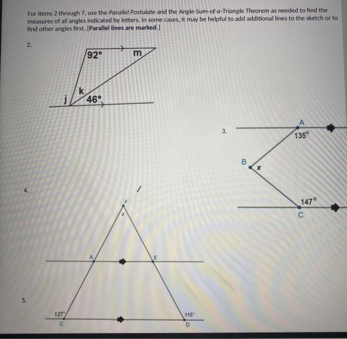 Solved For items 2 through 7, use the Parallel Postulate and | Chegg.com