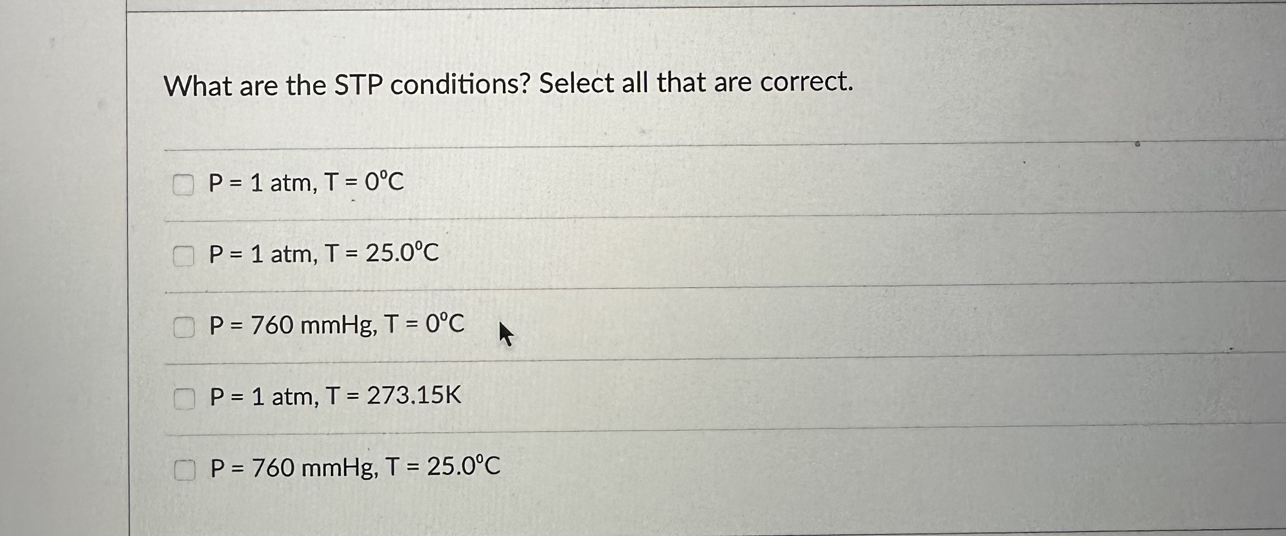 What are the STP conditions? Select all that are | Chegg.com