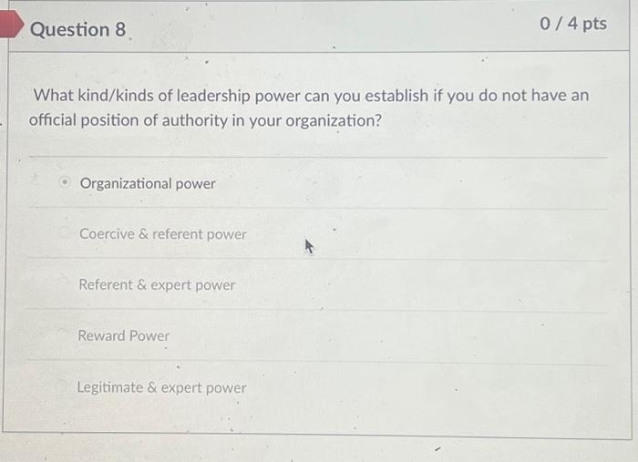 What kind/kinds of leadership power can you establish | Chegg.com