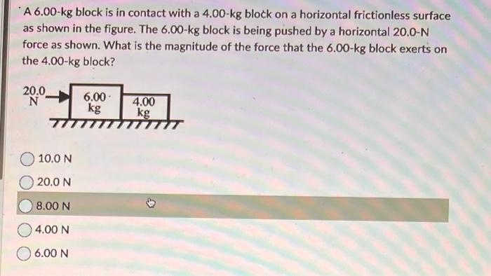 Solved A 6.00−kg block is in contact with a 4.00−kg block on | Chegg.com