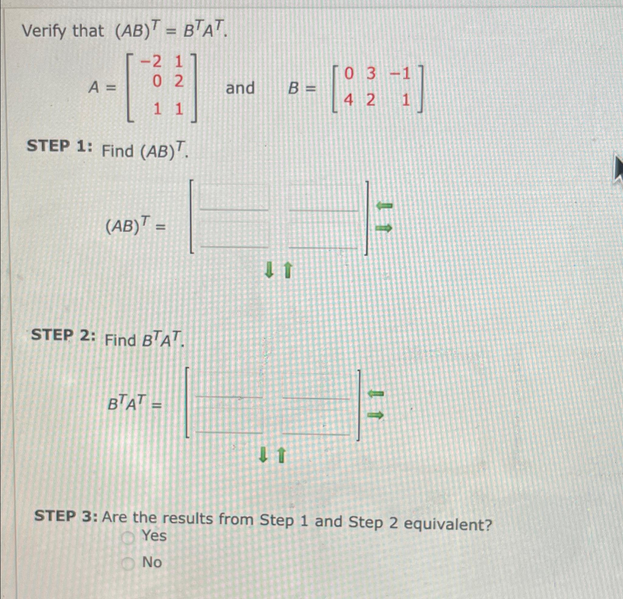 Solved Verify That Ab T Btat A [ 210211] ﻿and