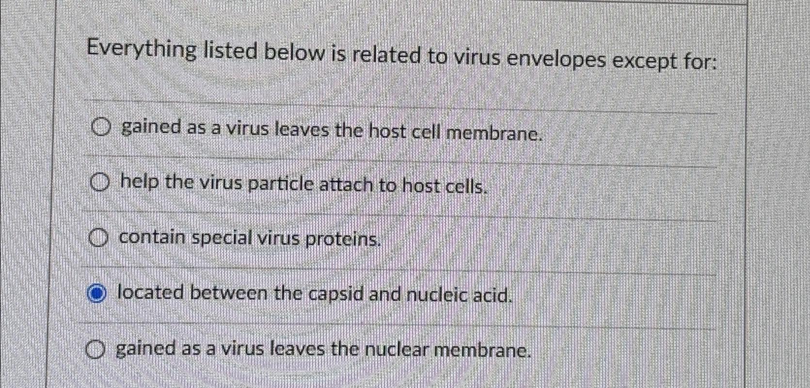 Solved Everything listed below is related to virus envelopes | Chegg.com