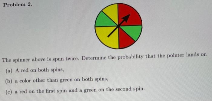 Solved Problem 2. The spinner above is spun twice. Determine | Chegg.com