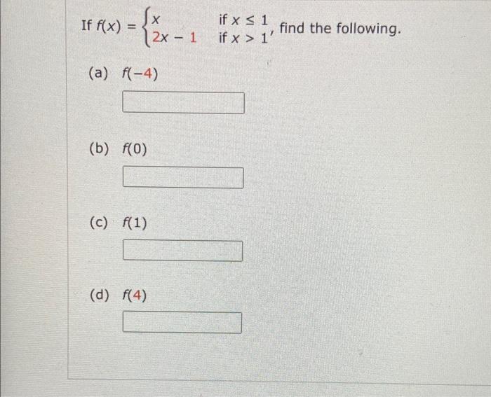 Solved If f(x)={x2x−1 if x≤1 if x>1, find the following. (a) | Chegg.com