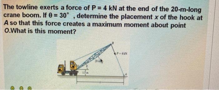 Solved The towline exerts a force of P = 4 kN at the end of | Chegg.com
