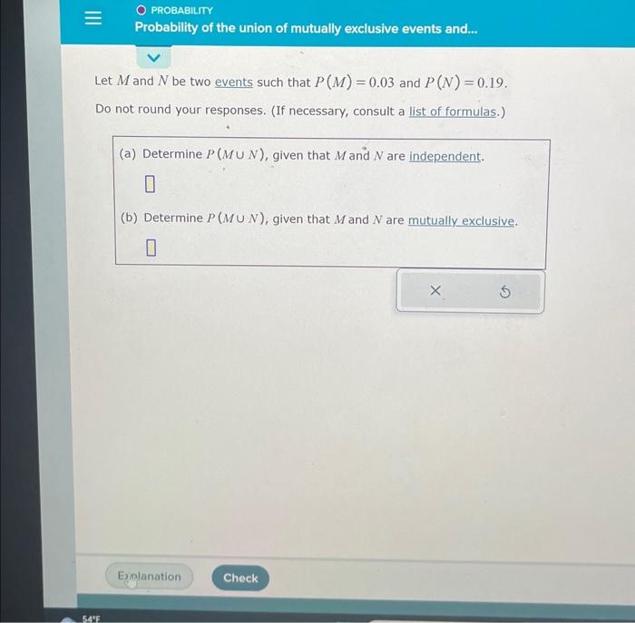 Solved Let M and N be two events such that P(M)=0.03 and | Chegg.com