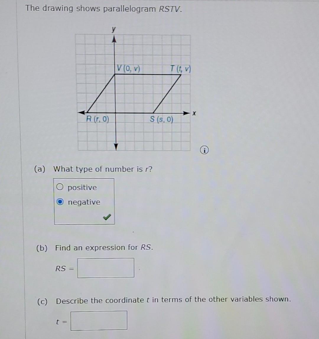 Solved The drawing shows parallelogram RSTV. (a) What type | Chegg.com