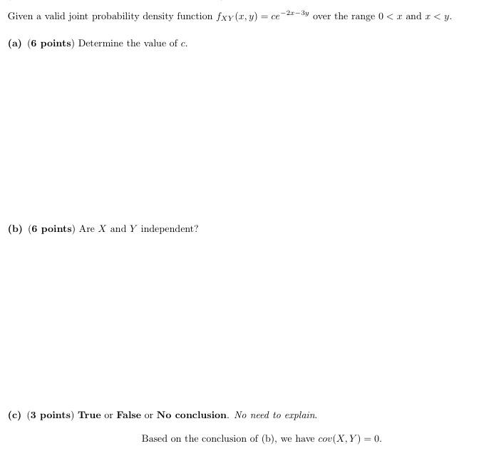 Solved Given a valid joint probability density function | Chegg.com