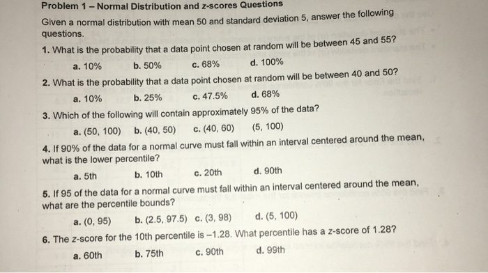 Solved Problem 1 - Normal Distribution and z-scores | Chegg.com