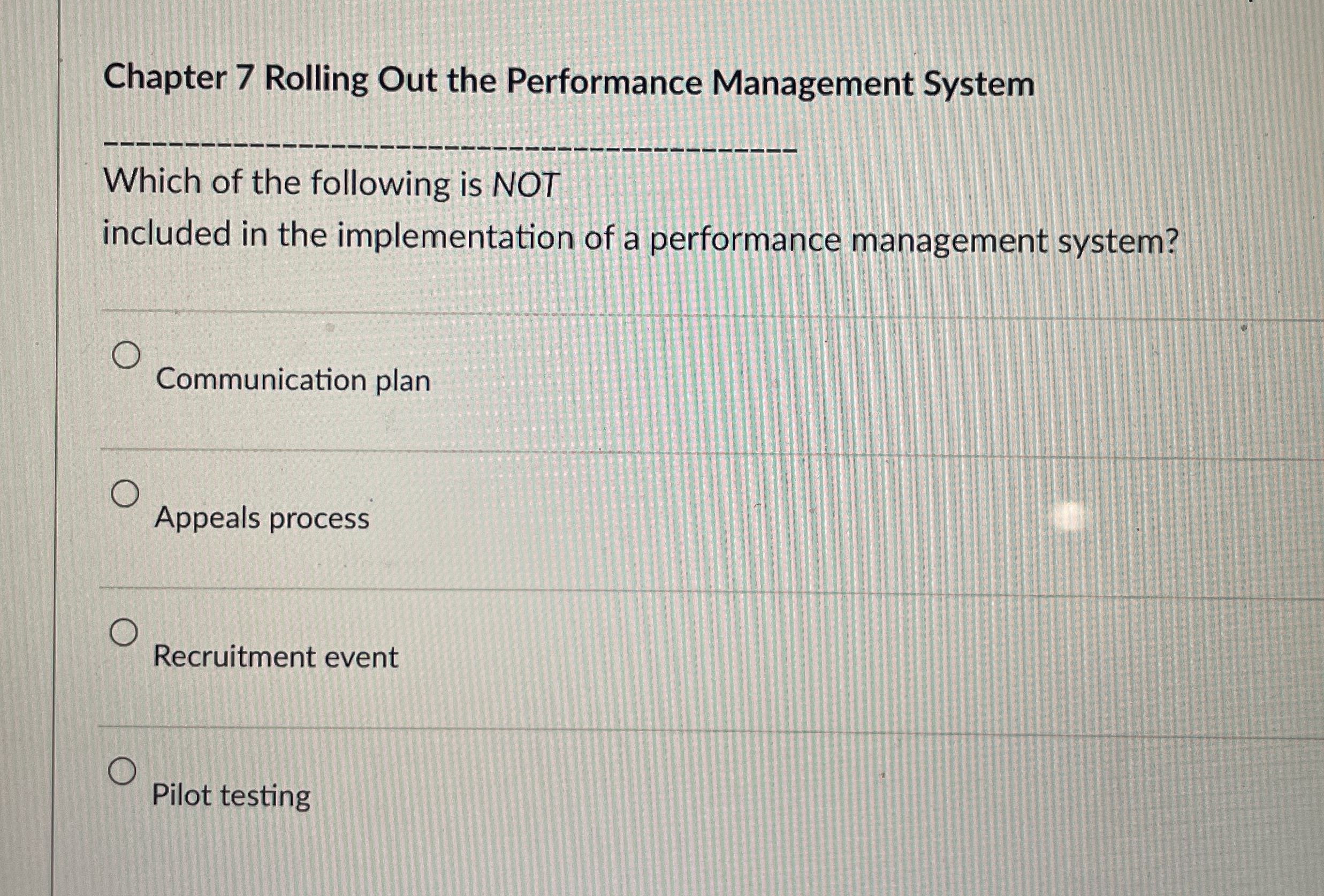 Solved Chapter 7 ﻿Rolling Out the Performance Management | Chegg.com
