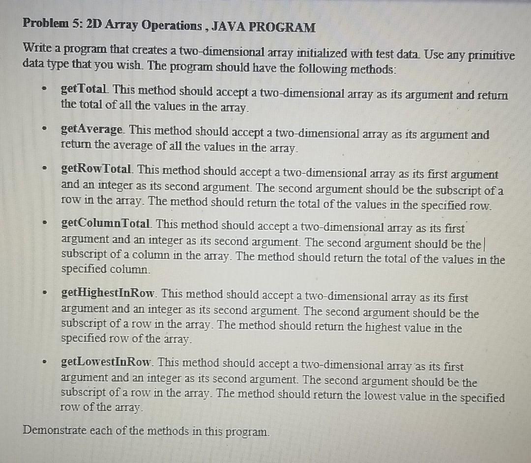 Solved Problem 5 2d Array Operations Java Program Write A