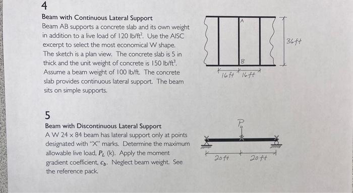 Solved 36ft 4 Beam with Continuous Lateral Support Beam AB | Chegg.com