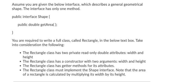 Solved Assume you are given the below interface, which | Chegg.com