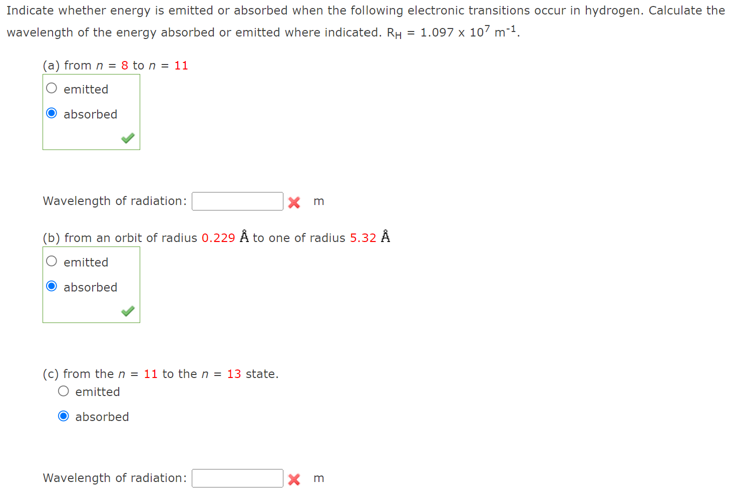 Solved Indicate whether energy is emitted or absorbed when | Chegg.com