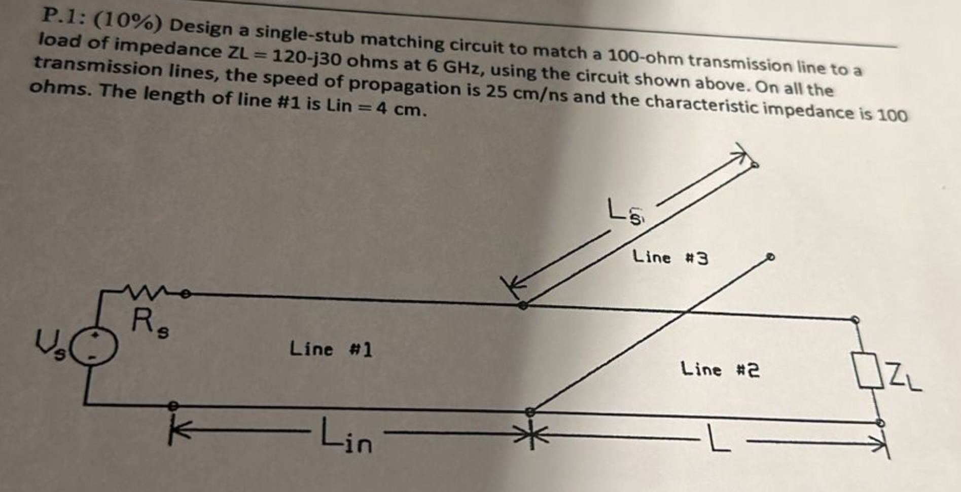 Solved P. 1: (10%) ﻿Design a single-stub matching circuit to | Chegg.com