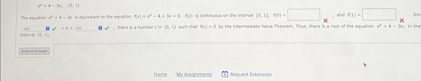 Solved ex=4-3x,(0,1)The equation ex=4-3x ﻿is equivalent to | Chegg.com