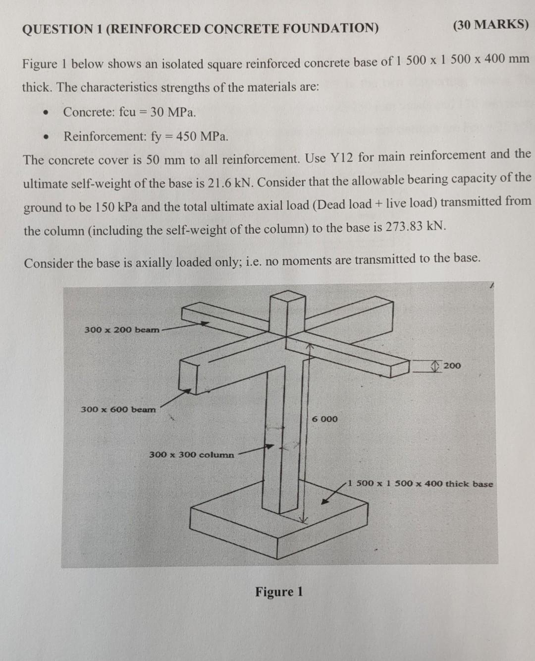 Solved QUESTION 1 (REINFORCED CONCRETE FOUNDATION) (30 | Chegg.com