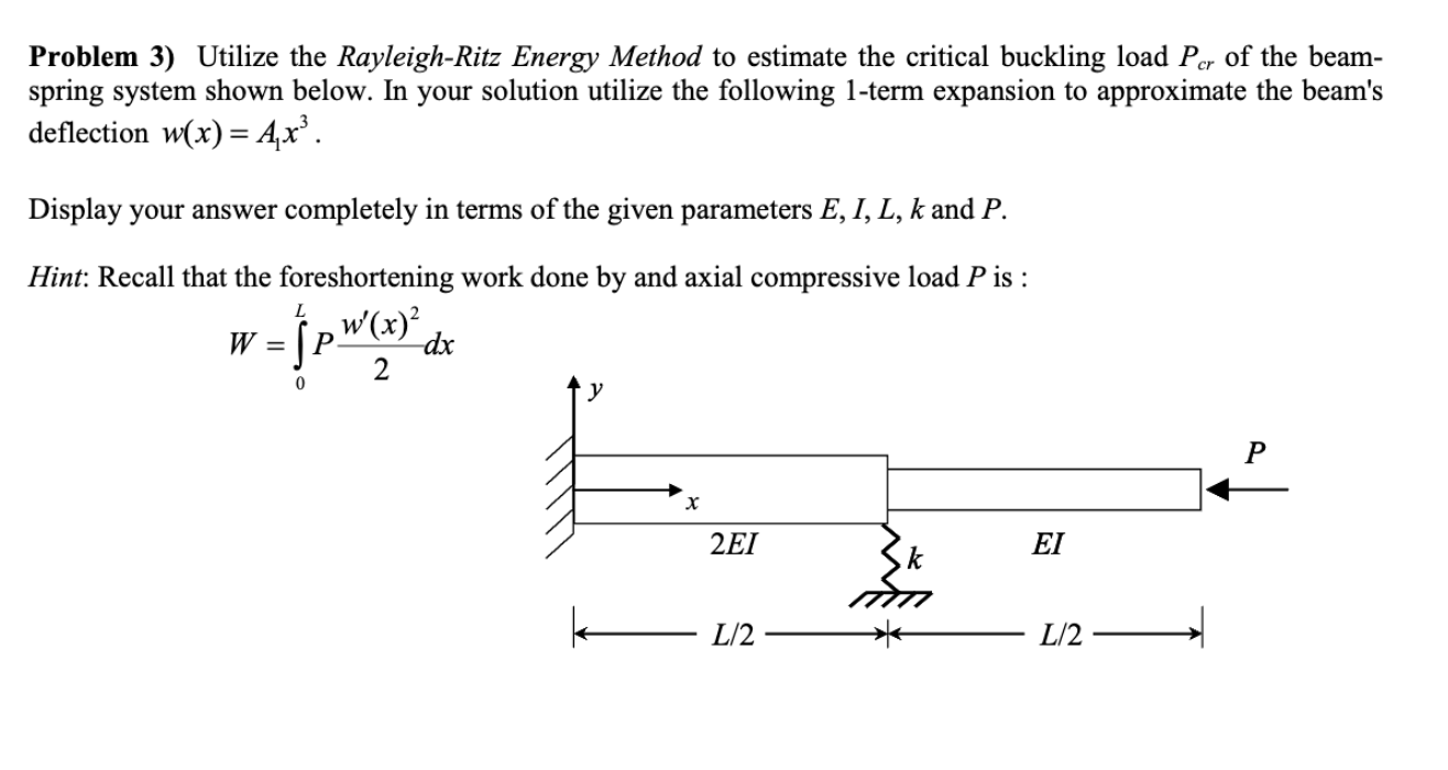 Solved Problem 3) ﻿Utilize the Rayleigh-Ritz Energy Method | Chegg.com