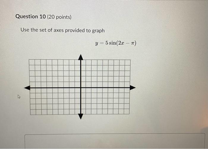 Solved Use the set of axes provided to graph y=5sin(2x−π) | Chegg.com