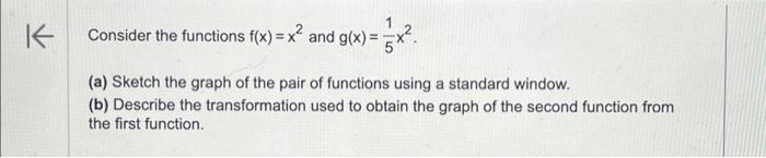 Solved Consider the functions f(x)=x2 and g(x)=51x2. (a) | Chegg.com