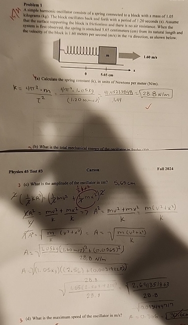 Solved Problem 1A simple hamonic owcillator consiste of a | Chegg.com