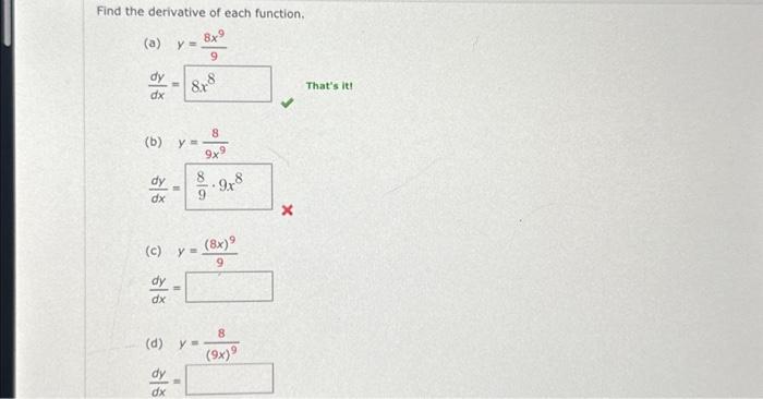 Solved Find the derivative of each function. (a) y = dy dx | Chegg.com