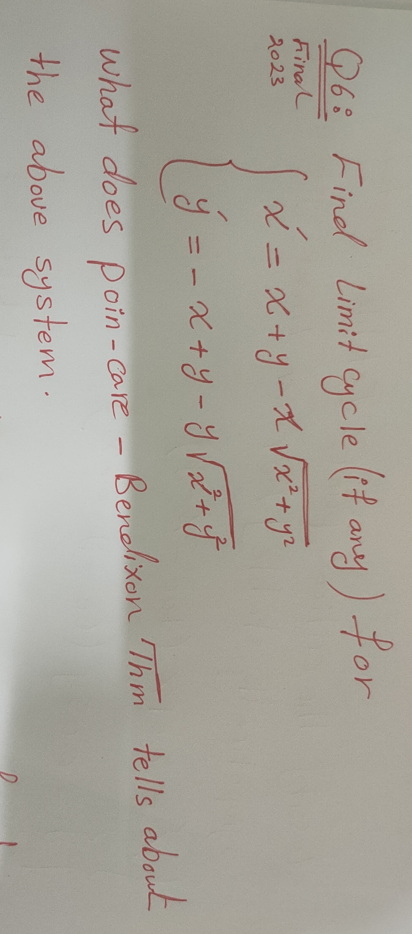 Solved Q6: Find Limit cycle (if any) ﻿for | Chegg.com