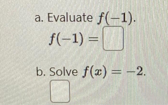 Solved a. Evaluate f(−1) f(−1)= b. Solve f(x)=−2.e given | Chegg.com