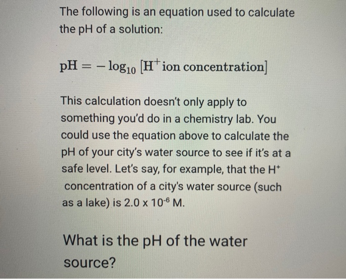 Solved The following is an equation used to calculate the pH | Chegg.com