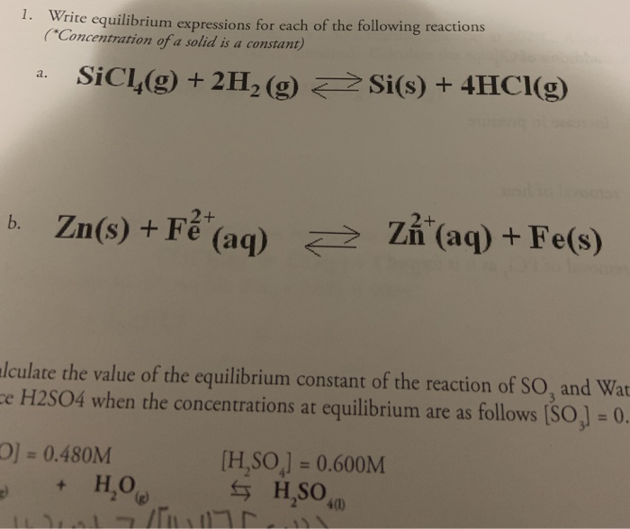 Solved 1. Write equilibrium expressions for each of the | Chegg.com
