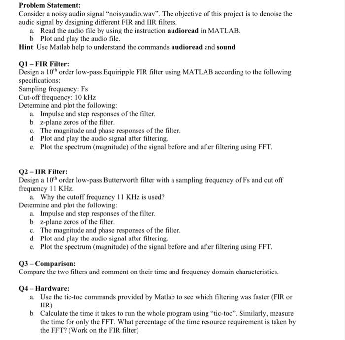Solved Problem Statement: Consider a noisy audio signal | Chegg.com
