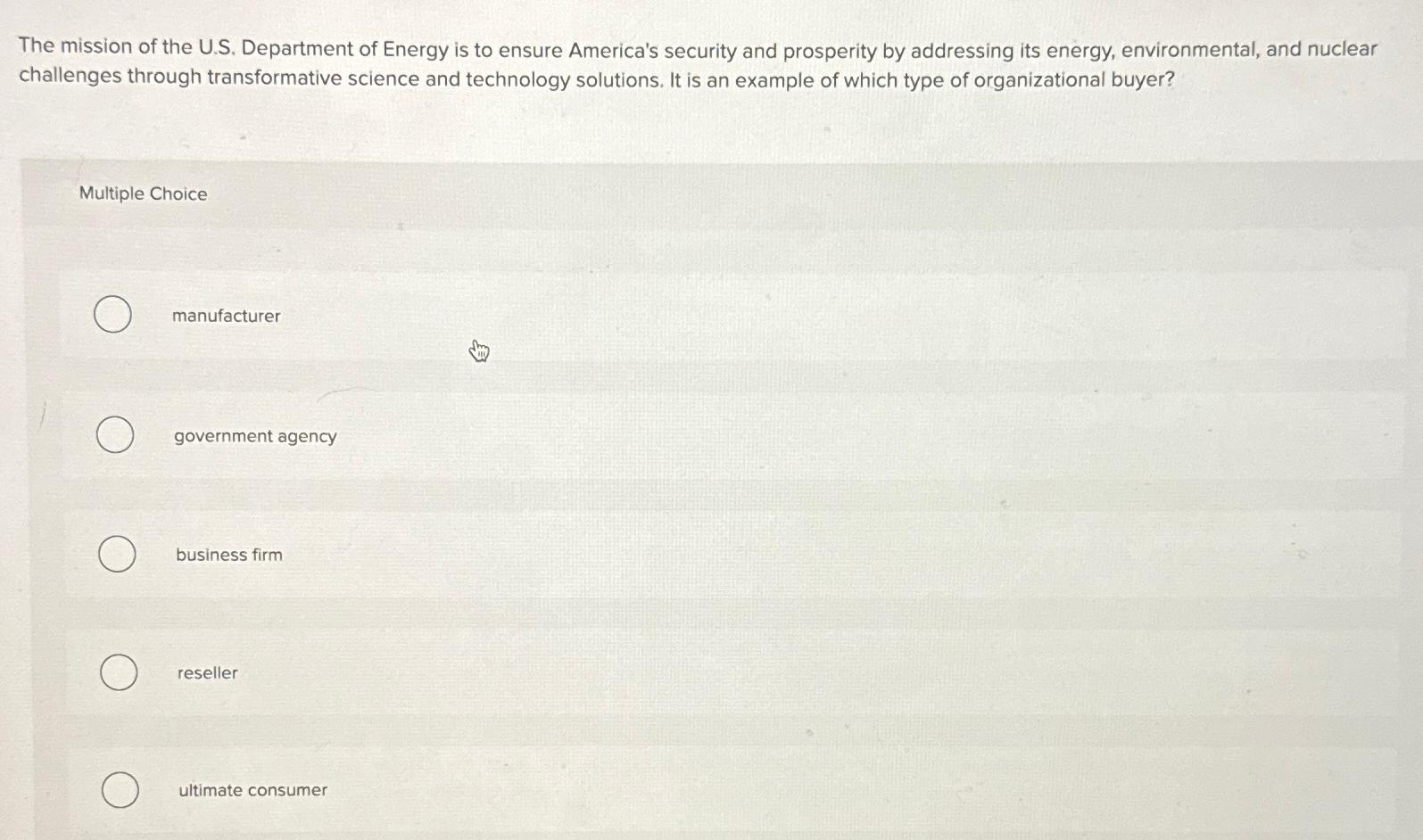 Solved The mission of the U.S. ﻿Department of Energy is to | Chegg.com
