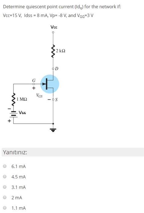 Solved Determine quiescent point current (id) for the | Chegg.com