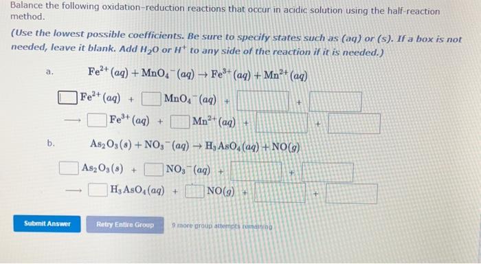 Solved Balance the following oxidation-reduction reactions | Chegg.com
