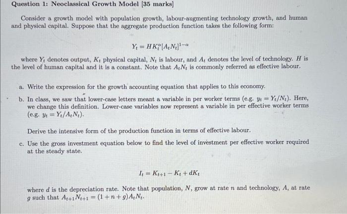 Solved Consider a growth model with population growth, | Chegg.com