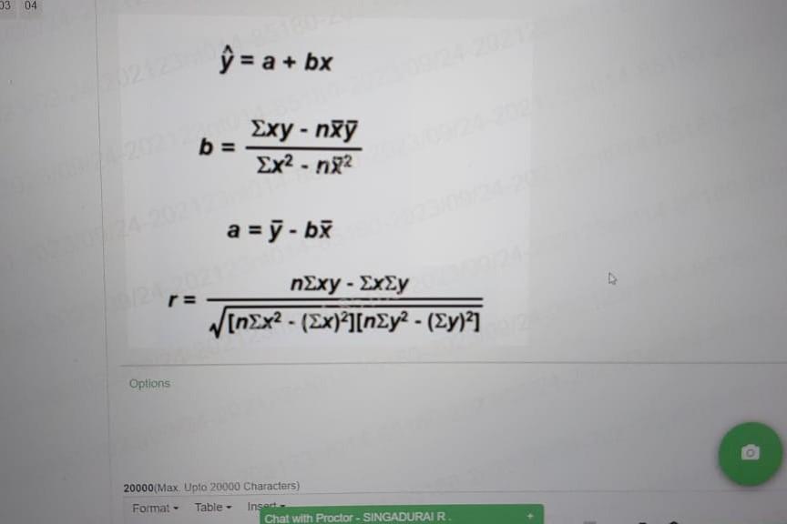 y^=a+bx b=Σx2−nxˉ2Σxy−nxˉyˉ a=yˉ−bxˉ | Chegg.com