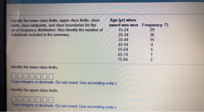 Solved Identify The Lower Class Limits Upper Class Limits 