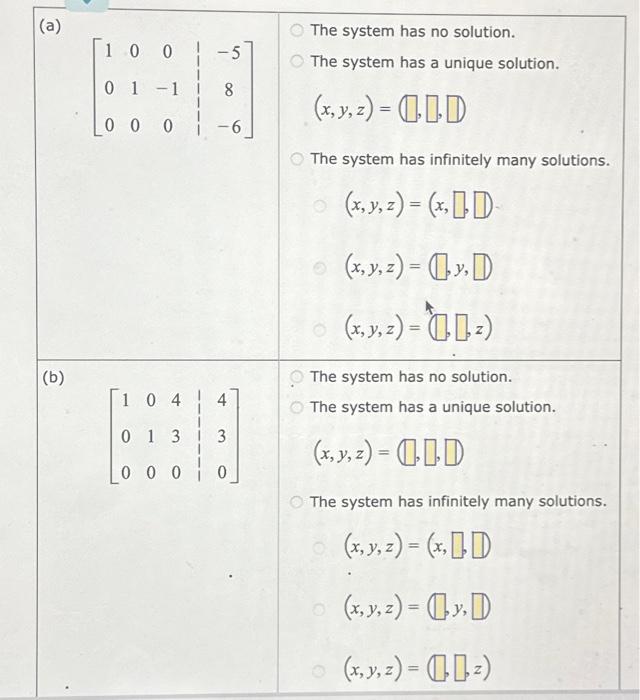 Solved Two augmented matrices for two linear systems in the | Chegg.com