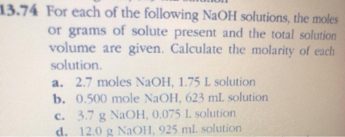Solved ELLE 13.74 For each of the following NaOH solutions, | Chegg.com