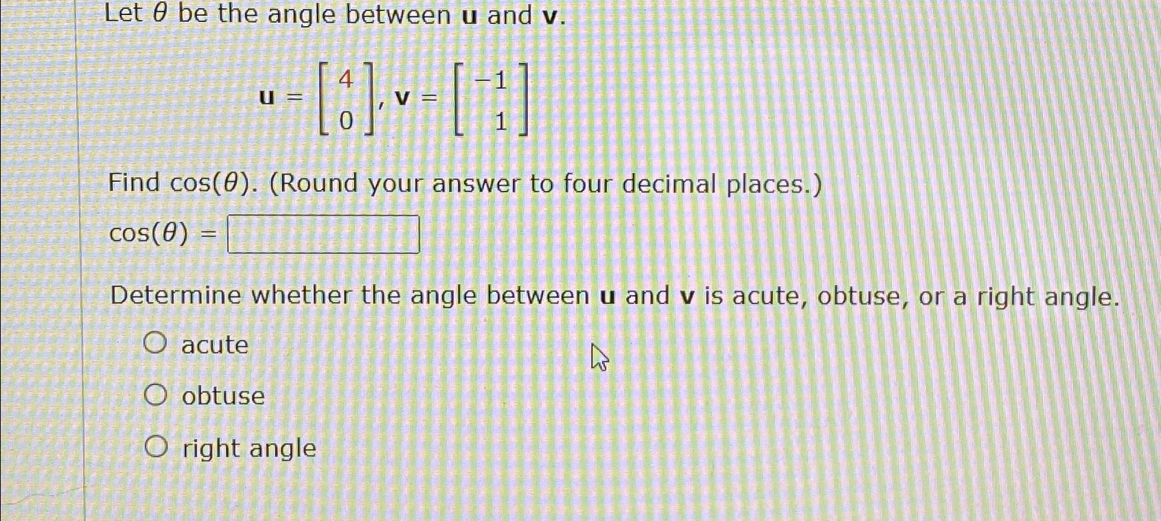 Solved Let θ ﻿be the angle between u ﻿and | Chegg.com