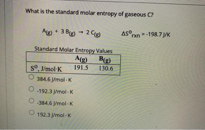 Solved What is the standard molar entropy of gaseous ? Alg) | Chegg.com