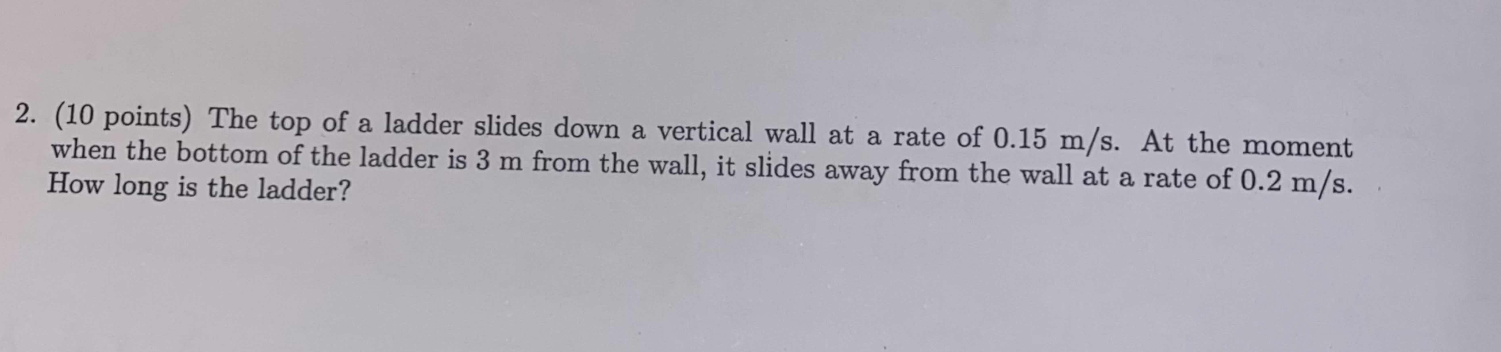 Solved (10 ﻿points) ﻿The top of a ladder slides down a | Chegg.com