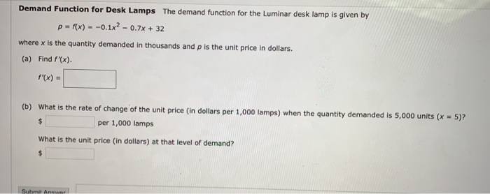 Solved Demand Function for Desk Lamps The demand function | Chegg.com